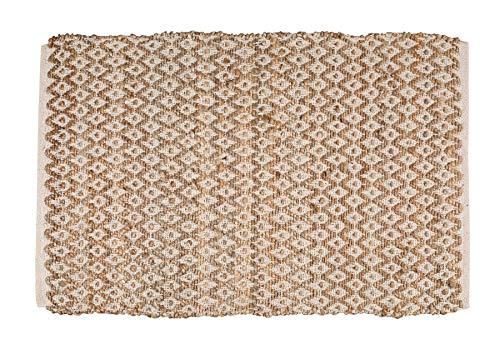 THE BEER VALLEY Jute Cotton Diamond Rug 2x3' Hand Woven Reversible Classic White Natural Rug,Kitchen Rugs, Farmhouse Rugs, Rugs for Living & Bedroom,Woven Rugs