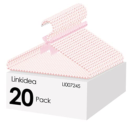 Linkidea 20 Pack Faux Pearl Beaded Clothes Hangers Bulk Pack, Wholesale Multi-Pack Elegant Clothes Dress Wedding Shop Pants Hanger, Closet Coat Storage Organizer Standard Hangers (Pink)