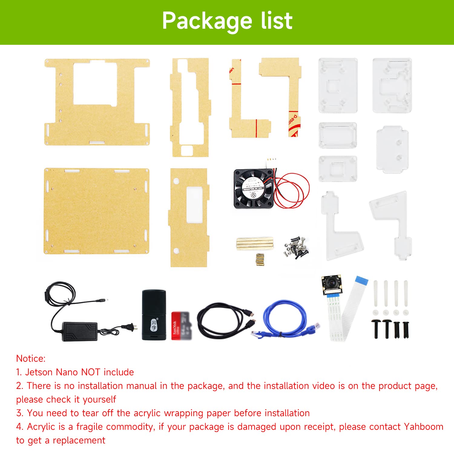 Jetson Nano Acrylic Case | IMX219 Camera with Case | V4A Pawer | Card Reader |64G TF Card | HDMI and Network Cable Developer Kit
