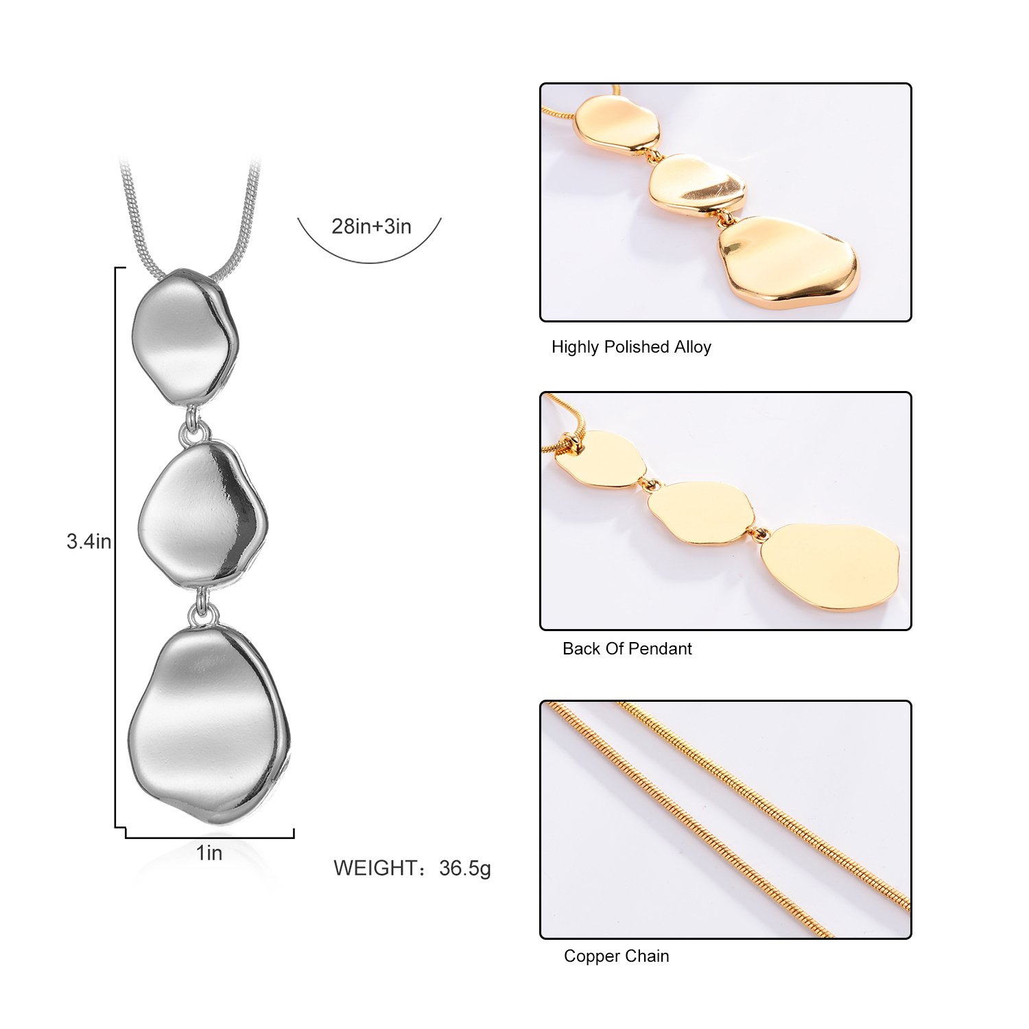 welbijoux Long Lariat Chain Necklace 18K Gold Plating 3 Special Shape Y Bar Pendant Necklace for Women