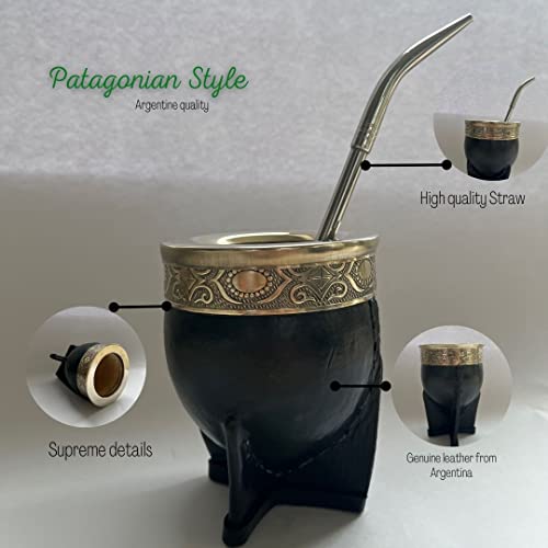 Genérico Mate Imperial Argentino Kit Mate (copa mate) y Bombilla de acero inoxidable, Mate de Calabaza, envuelto Cuero Hecho a Mano, incluye un Packing premium