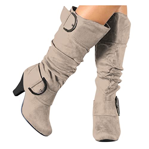FASDNENDYS Womens Mid Knee High Boots Boots Boots Retro Boots High Booties Women's Heel Shoes Womens Boots 8.5 Beige