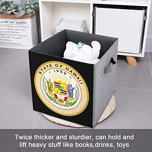 Hawaii State Flag Seal Foldable Storage Bins Printd Fabric Cube Baskets Boxes with Handles for Clothes Toys, 11x11x11