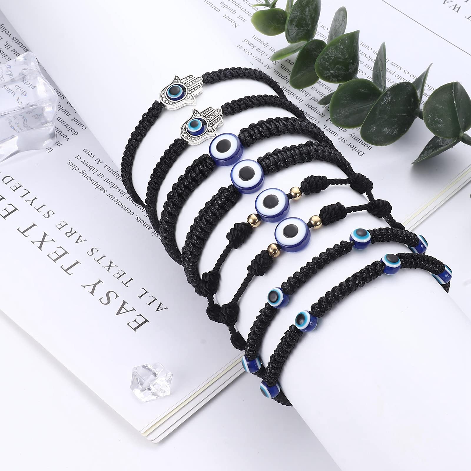Florideco 8PCS Evil Eye Bracelet Anklet Protection Luck Braided String Kabbalah Bracelet Adjustable Handmade Rope Cord Thread Friendship Bracelet for Women Men
