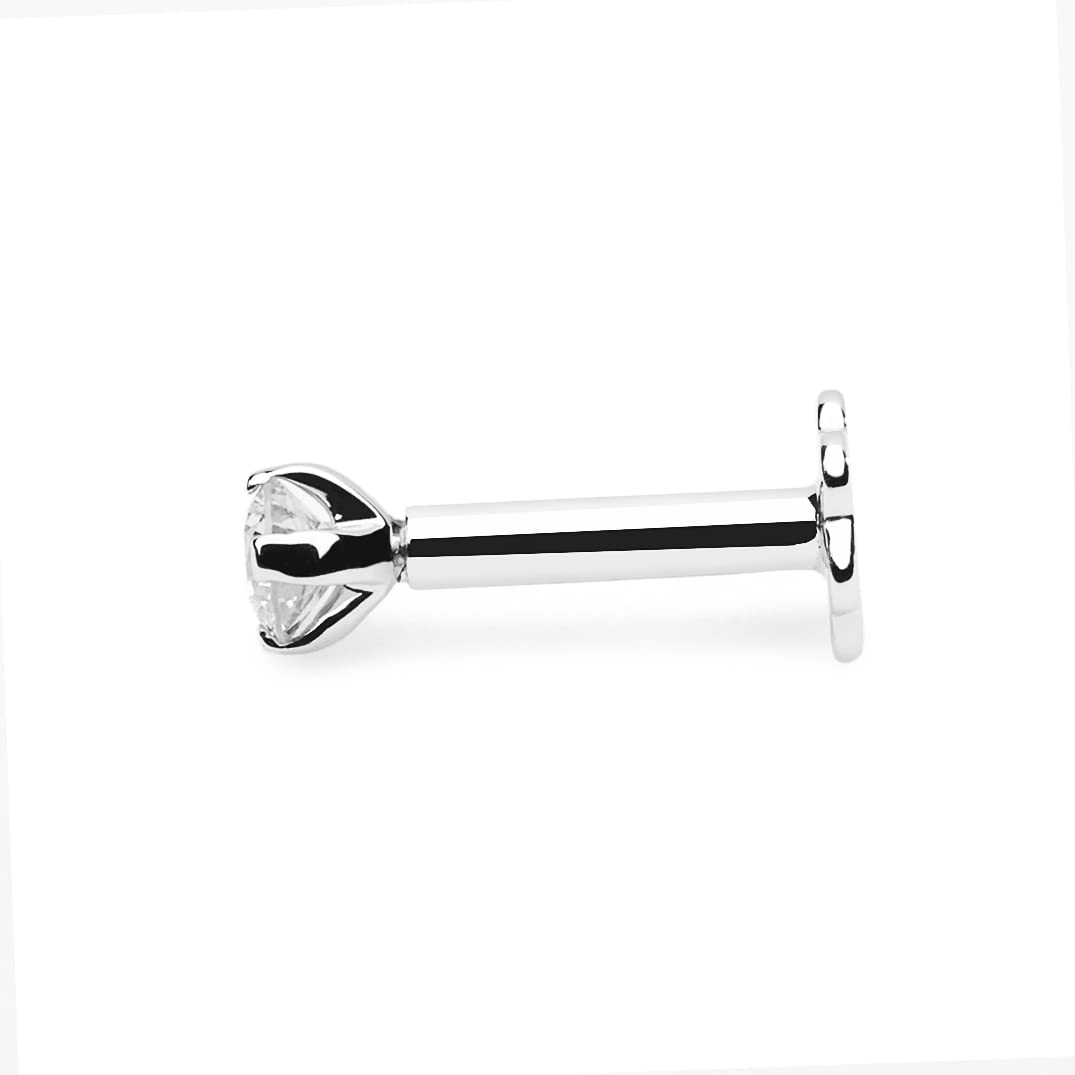 Demira Jewels Elegant 0.06 ct Diamond Nose Stud in 14K White Gold - Internally Threaded Screw Back, HI Color, Versatile Nose Pin, Lip Labret, Monroe Ring.