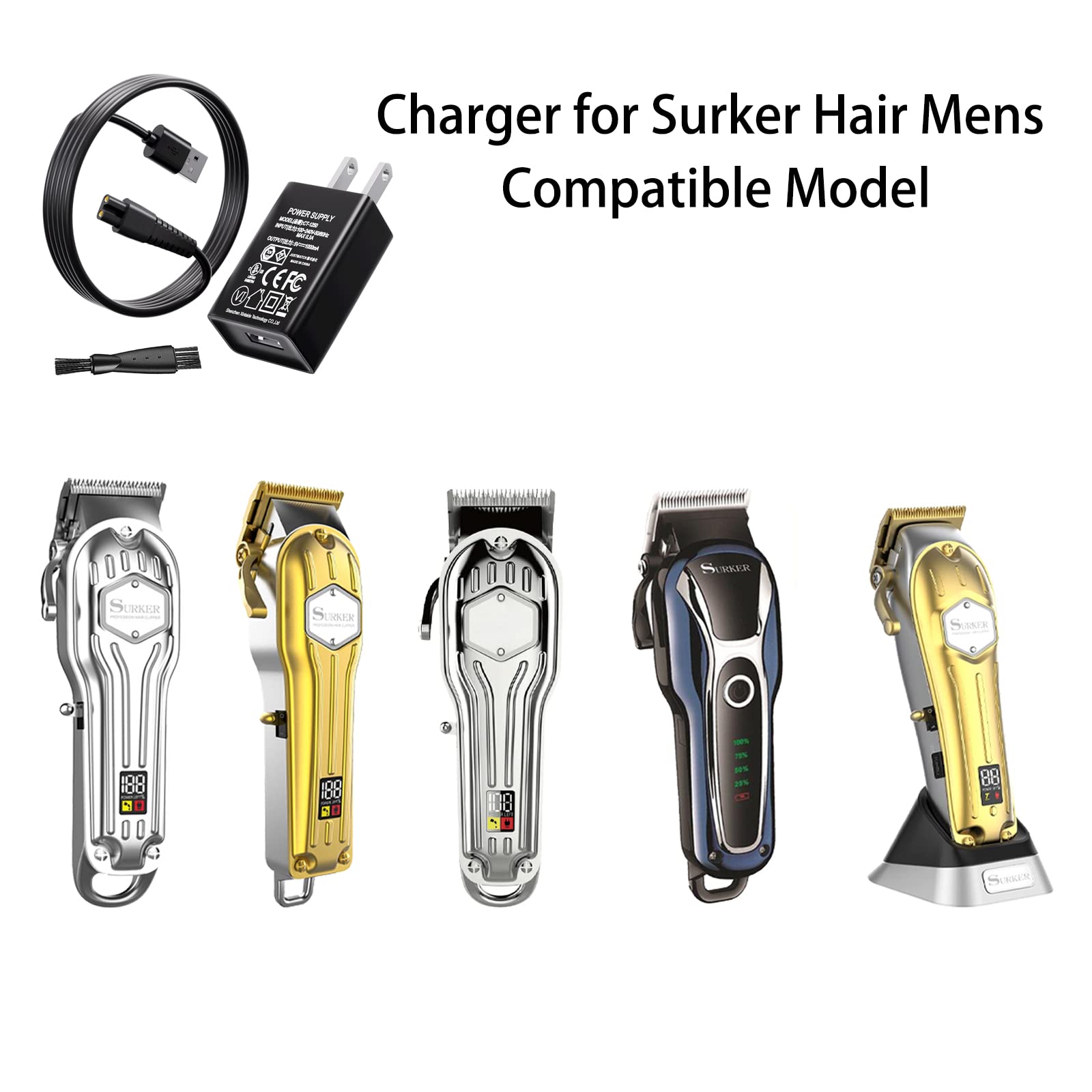 for SURKER Hair Clipper Men K9S Charger Cord Replacement SURKER K7S K7S-Silver K7S-Golden K9K SK-1616 Clippers Trimmer Power Cord 4.9FT