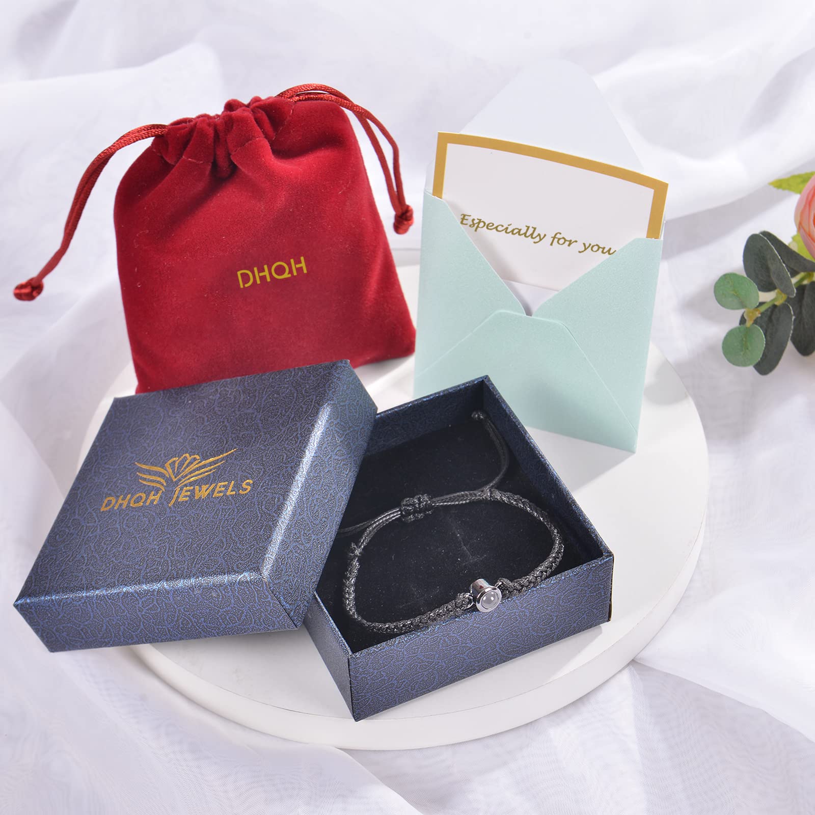 DHQH Custom Bracelets with Picture inside Personalized Photo Bracelet Box Chain Circle Photo Bracelets with Picture Inside for Women