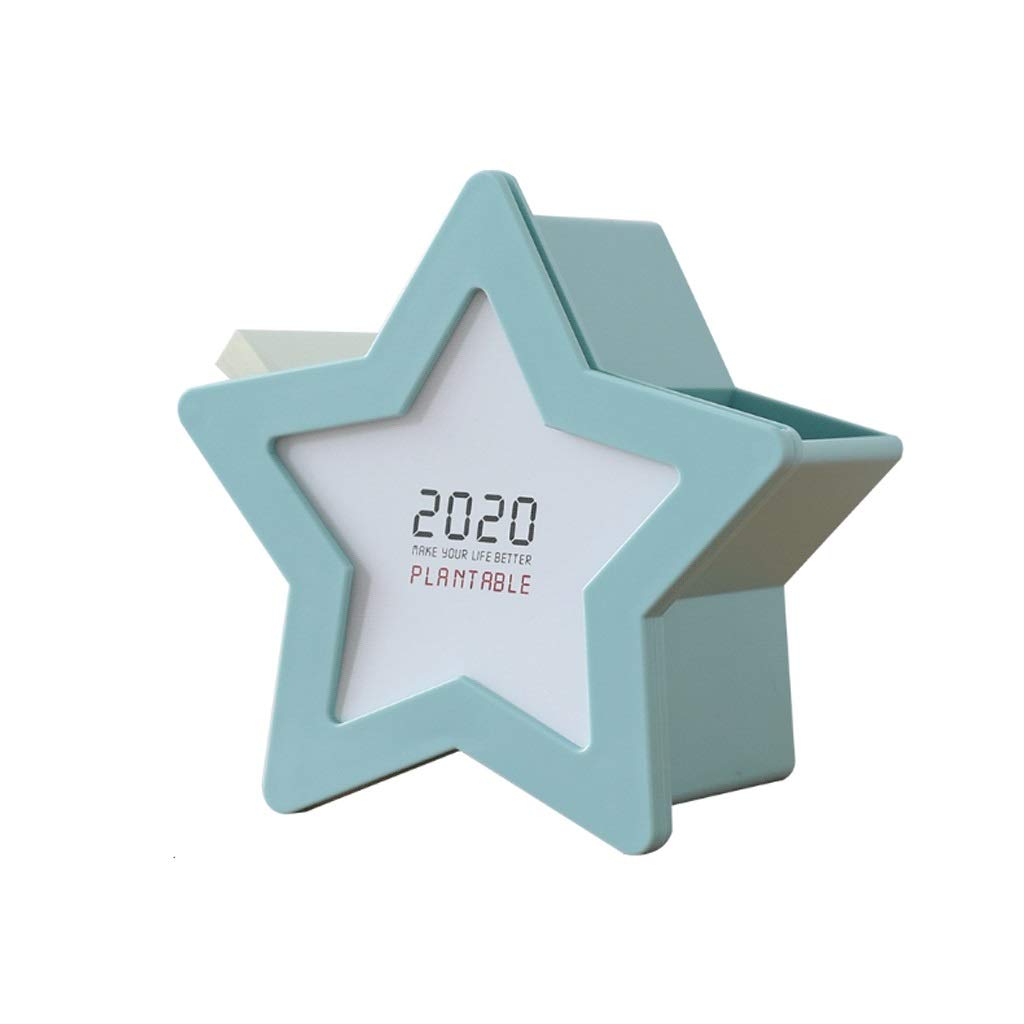 Desk Calendars 2020 Fun Calendar Star Shape Desk Calendar Storage with Pen Holder 2020.1-2020.12 Months Desk Calendar,Support Customization Calendars (Color : Blue)