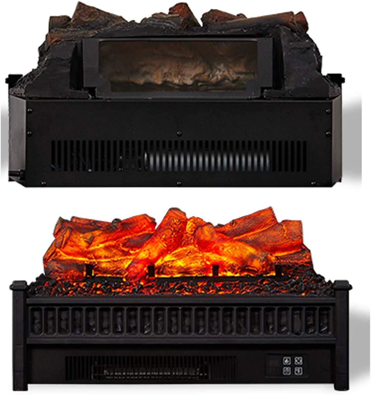 Electric Fireplace 23" Remote Control Fireplace Insert Log Heater, Realistic Pinewood Ember Bed, Level 3 Adjustable Flame, Overheat Protection, Thermostat, Timer, 1400W Black