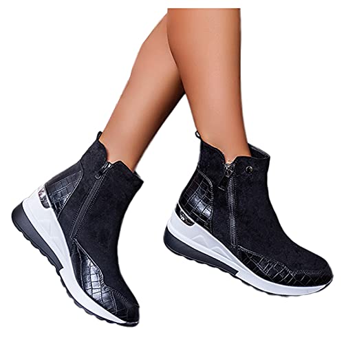 FASDNENDYS Short Boots Colorblock Shoes Thick-Soled Fashion Women's Wedges Women's Boots Women's Boots Heeled Black