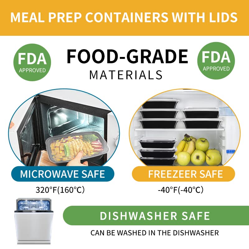 Meal Prep Containers, 28oz 15 Pack Extra-thick Food Storage Containers with Lids, Reusable Plastic Bento Lunch Box, Disposable Bento Box, BPA Free, Stackable, Microwave/Dishwasher/Freezer Safe…