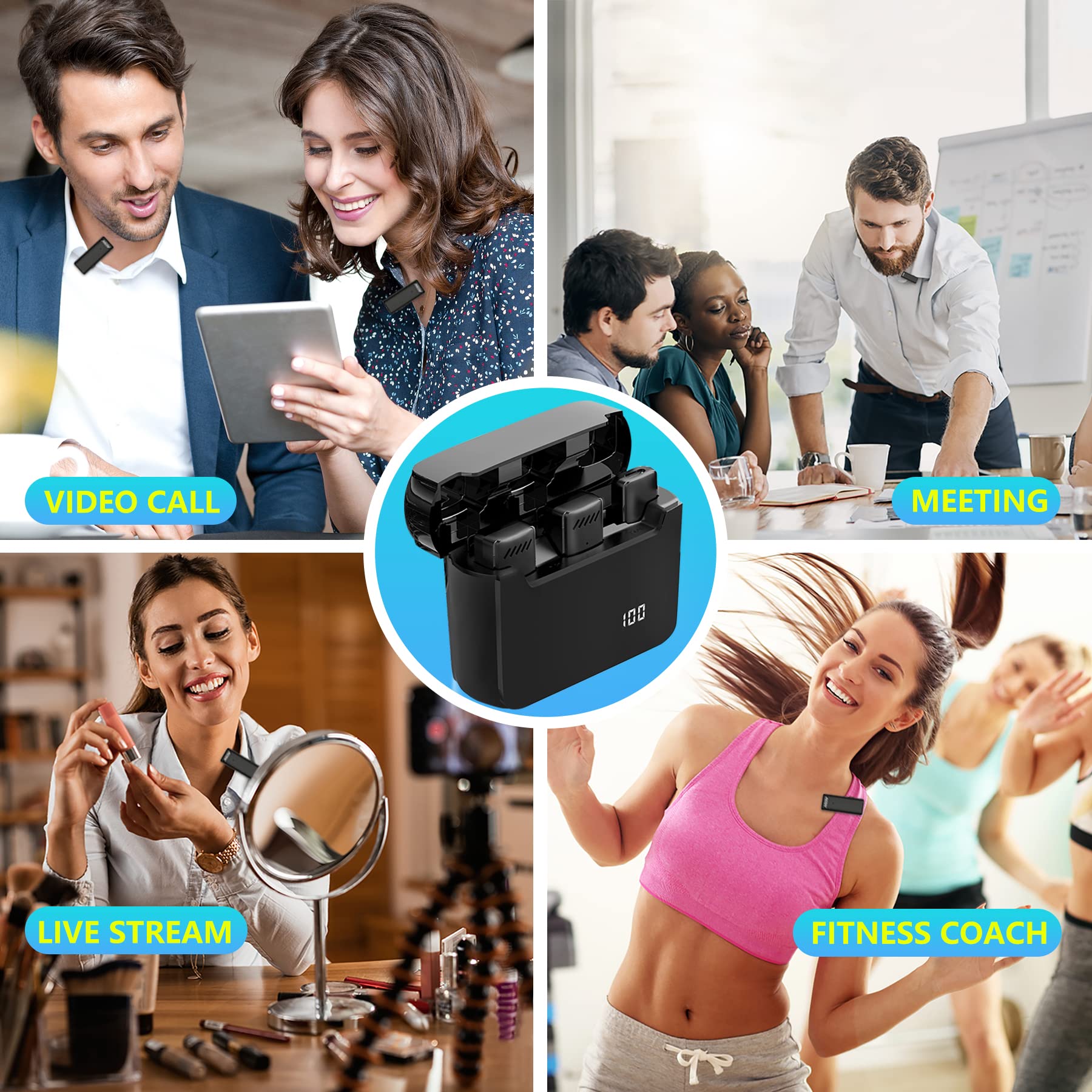 Florsol Wireless Lavalier Lapel Microphone for iPhone iPad,Mini Microphone with Portable Charging Case,65FT Long Distance Transmission Wireless Mic,Auto-Sync NO APP or Bluetooth Needed
