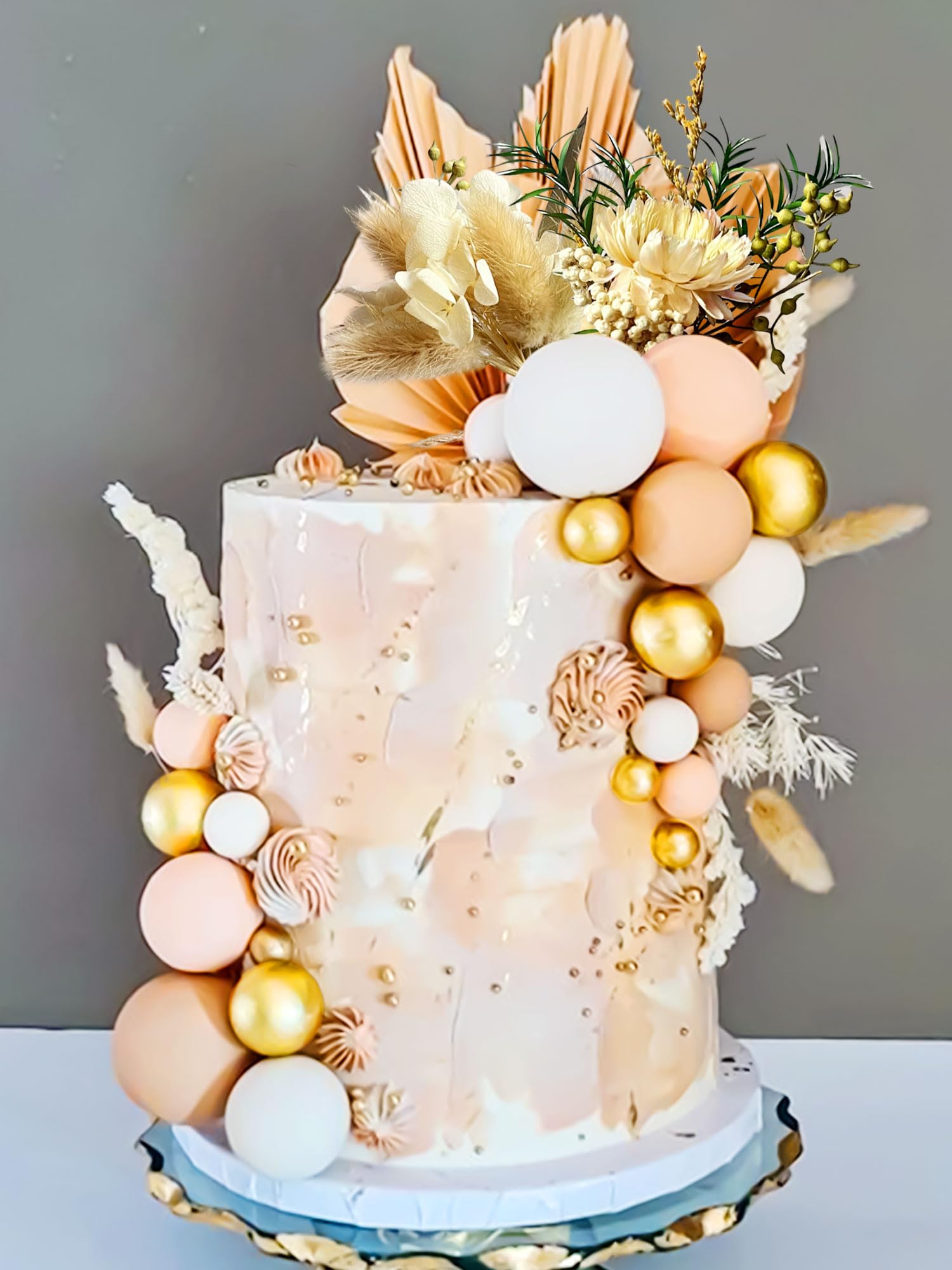 JeVenis Natural Boho Cake Topper Boho Cake Decorations Cake Flowers Decorations Floral Cake Topper for Baby Shower Wedding Bridal Birthday Party Supplies