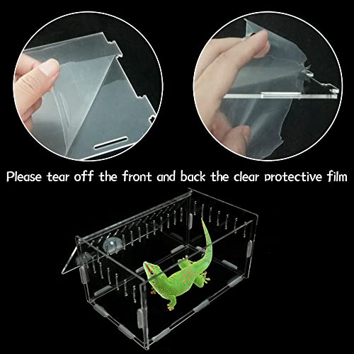 Magnetic Acrylic Reptile Cage,Transparent Enclosure Reptile Breeding Box,Breeding Box Terrarium Tank Suitable for Tarantulas,Lizards,Chameleons,Hermit Crabs,Snakes,Insect,Turtle(8x5x4 Inch)