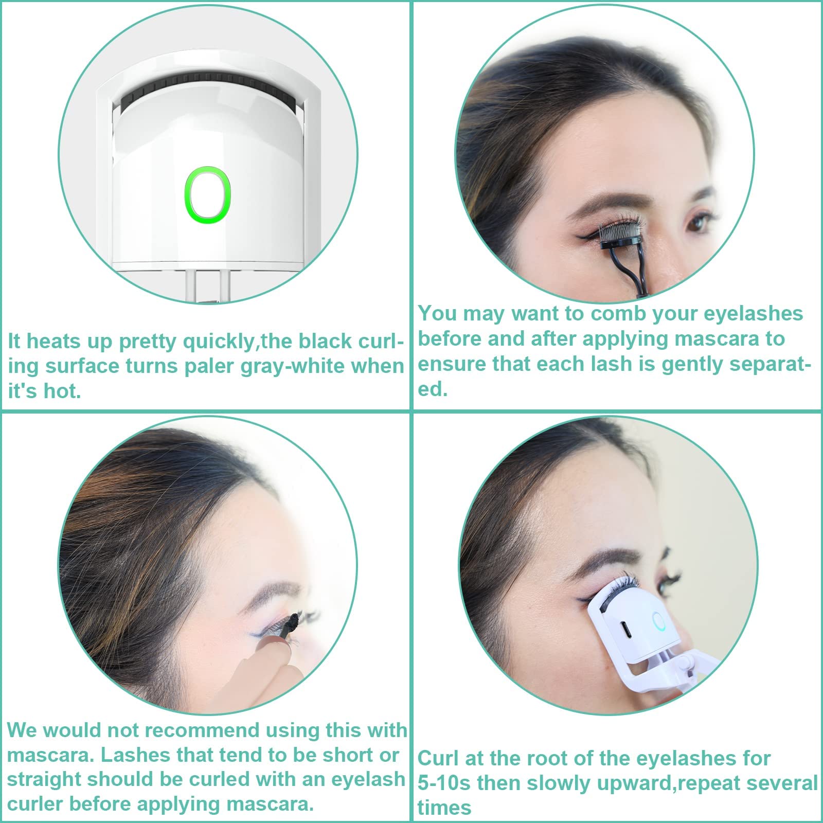 FORATS Heated Eyelash Curler, Electric Eyelash Curlers, USB Rechargeable Eye Lash Curler with Comb, 2 Heating Modes Quick Natural Curling Eye Lashes for Long Lasting (White)