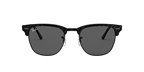 Ray-Ban RB3016 Clubmaster Square Sunglasses, Wrinkled Black On Black/Dark Grey, 49 mm