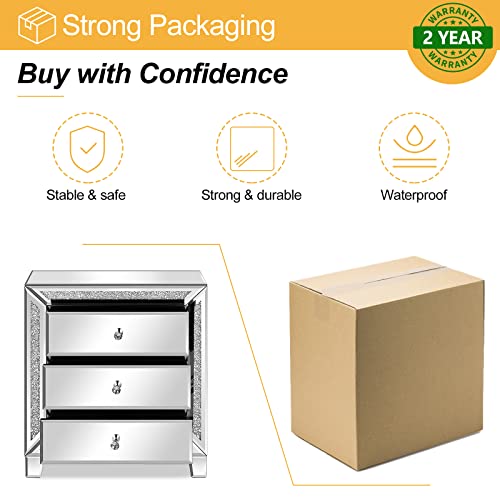 VINGLI Mirrored Nightstands Set of 2 Modern Bedside Table 3 Drawer Glass Side End Table Silver Dresser for Bedroom, 23”L x 13.8”W x 24.3”H