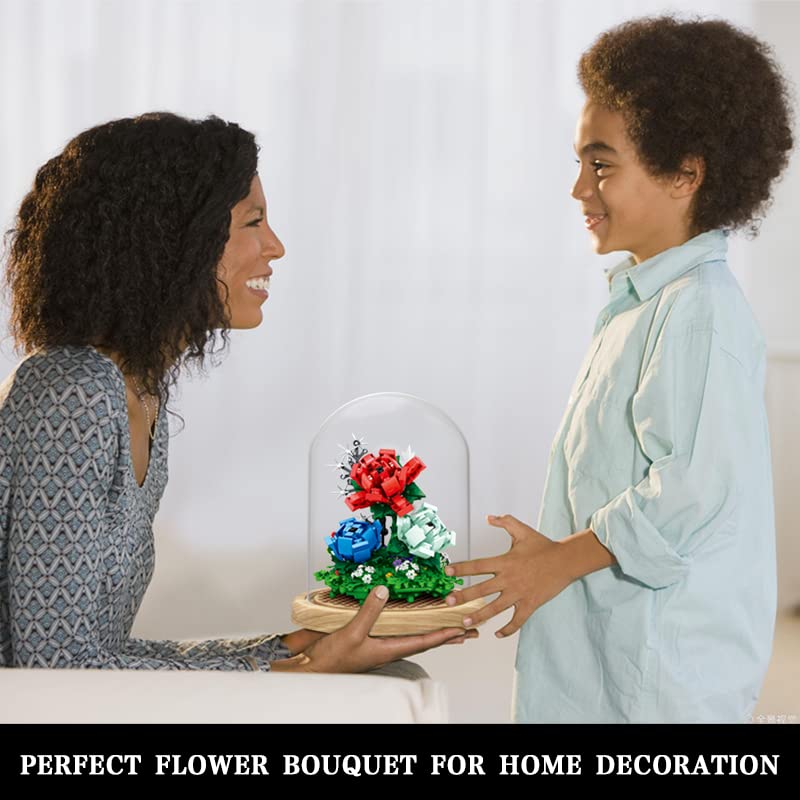Flower Bouquet Building Kit for Adult, Collection DIY Creative Plant Ideas Display Set Decorate Office Home, STEM Education Construction Building Blocks for Kids Ages 8-12