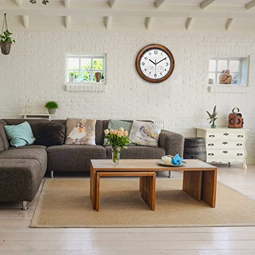 Reynoe Wooden Wall Clock with Temperature and Humidity, 12 Inch Brown, Large Numbers for Room Decor