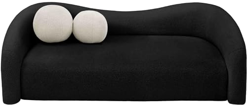 Meridian Furniture 186Black-S Kali Collection Modern | Contemporary Sofa with Soft Black Faux Shearling Teddy Fabric, Curved Back, 86" W x 33" D x 27" H, Black