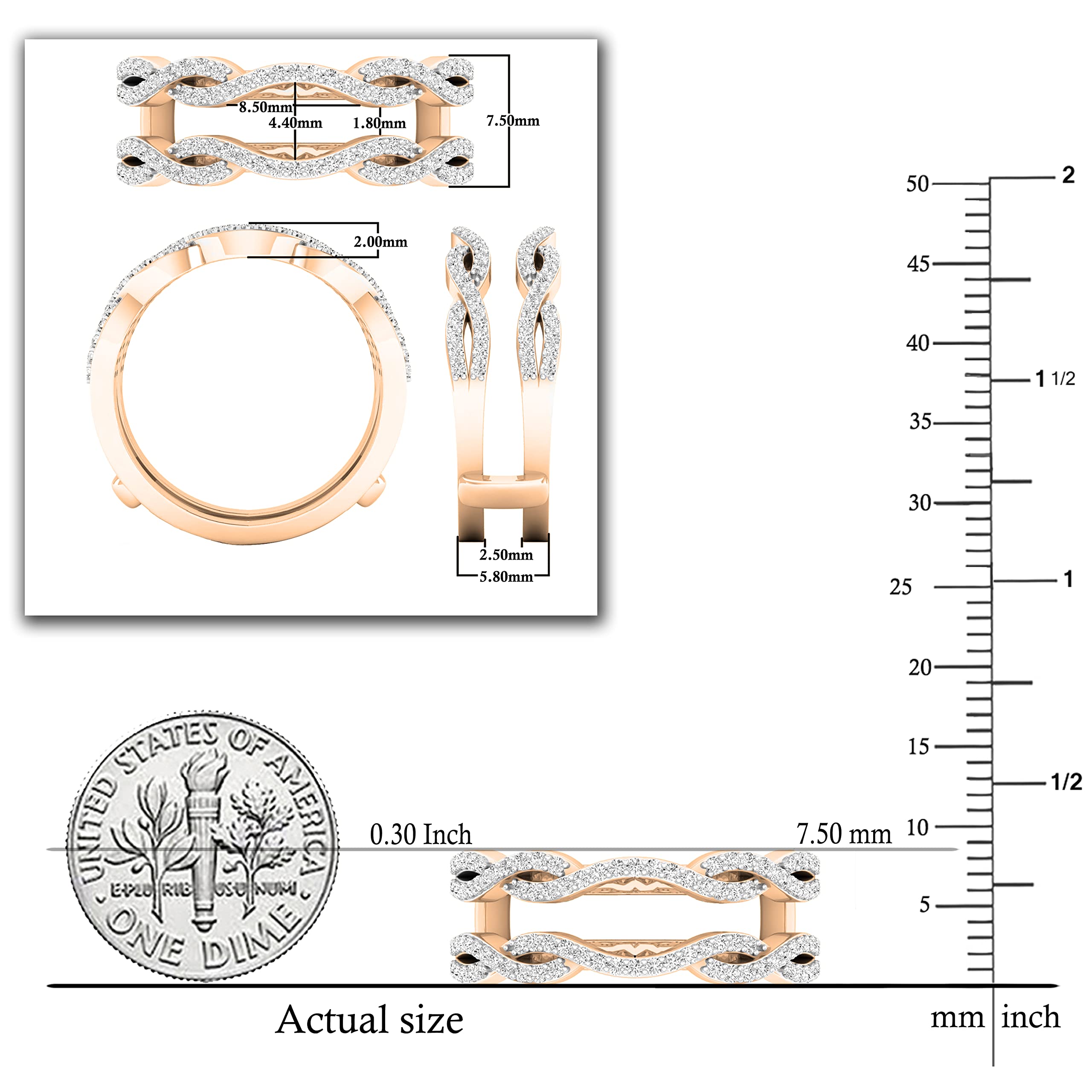 Dazzlingrock Collection 0.35 Carat (ctw) Round White Diamond Double Enhancer Wedding Ring in 10K Rose Gold Size 6
