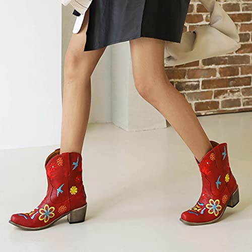 FASDNENDYS Womens Casual Stylish Ankle Boots Comfortable Shoes for Adults Summer Womens Chunky Heel Boots Red