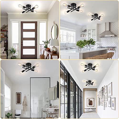 SunRider Industrial 4-Light Semi Flush Mount Ceiling Light Fixture, Modern Farmhouse Lighting Matte Black, Rustic Sputnik Chandelier Ceiling Lamp for Kitchen Bedroom Living Room, Bulbs Not Included