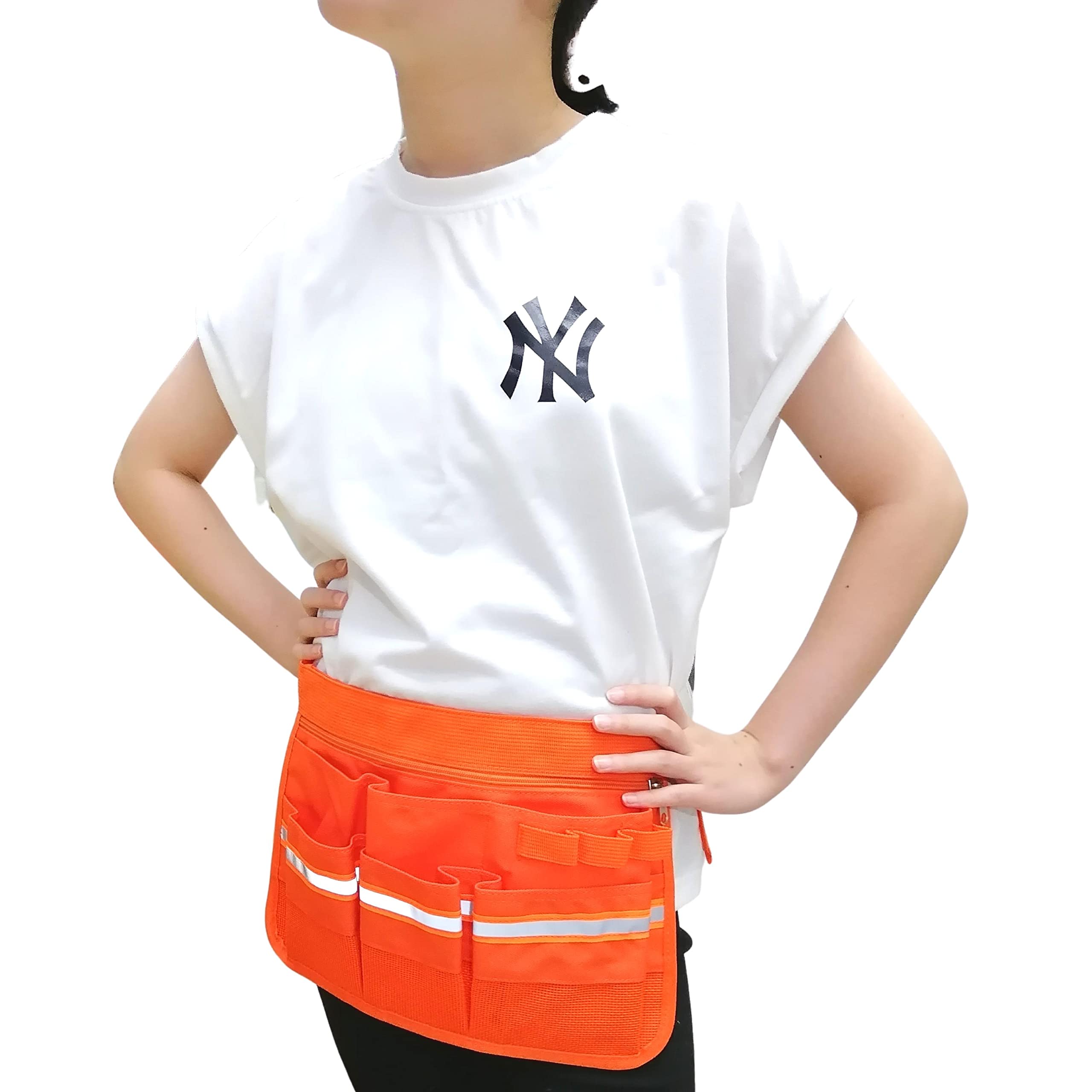FOREVER 1 Unisex Half Waterproof Serving Apron, 6 pockets for Server Waiter Waitress Teacher Salon Cleaning House Hotel Cleaner Janitor (Orange)