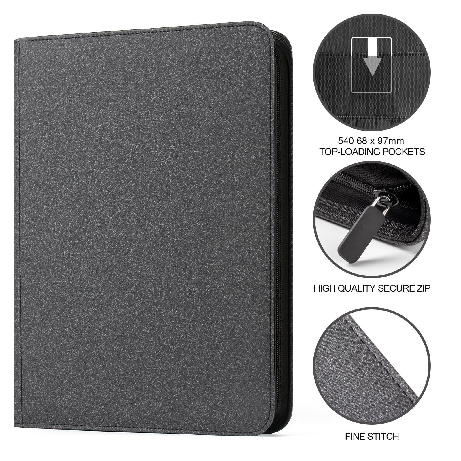 GEAoffice Card Binder - Large 9 Pocket Trading Card Album Folder with 30 Removable Sleeves- 540 Pockets Top Loading Collector Binder for Yugioh, TCG, MTG, Black