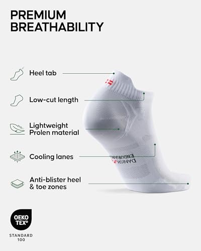 DANISH ENDURANCE 3 Pack Low-Cut Athletic Socks, Moisture Wicking, Men & Women, White, Small