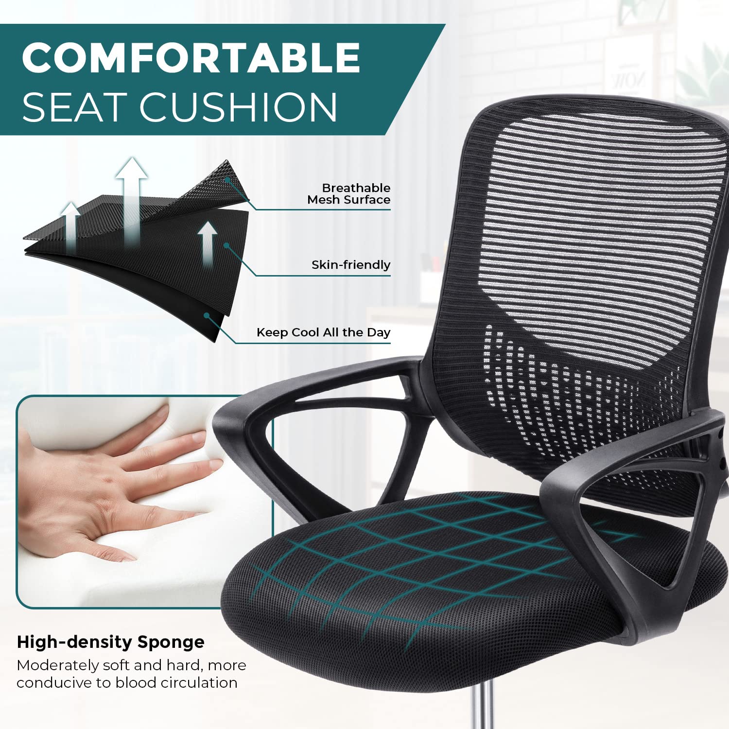 SMUG Drafting Chair Tall Office Chair, Standing Desk Chair Counter Height Office Chairs, Mid Back Mesh Office Drafting Chairs with Armrest, Height Adjustable Foot Ring, Black