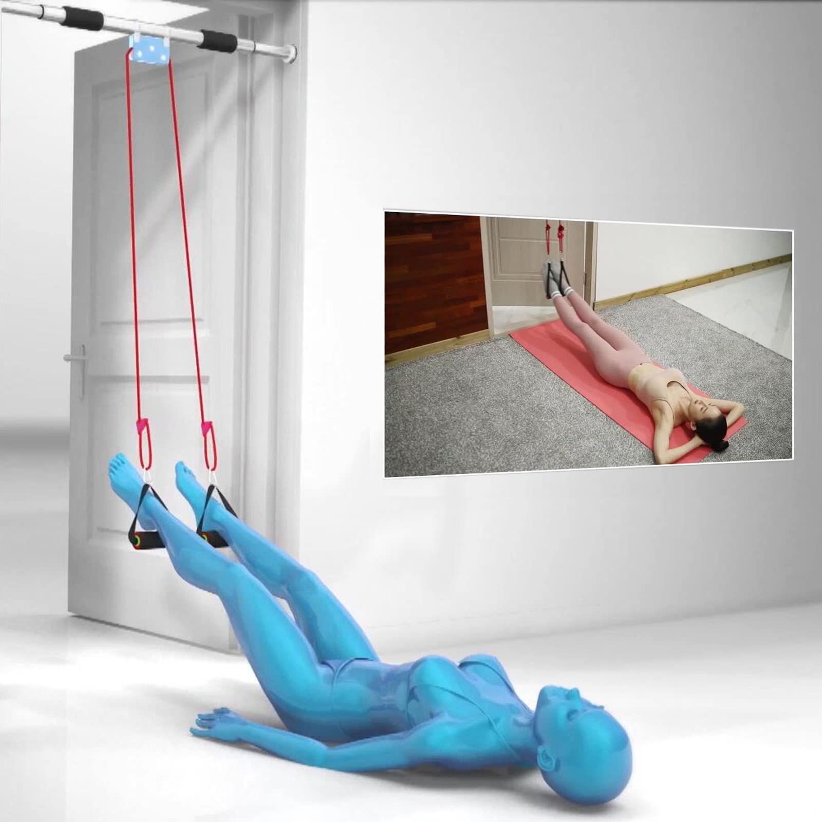 NISDOKR Multi Exercise Doorway Traction Device - Home Rehab Station for Shoulder, Waist, and Neck Recovery - Pull Up Bar, Pulley System, Cervical Hammock for Pain Relief and Flexibility