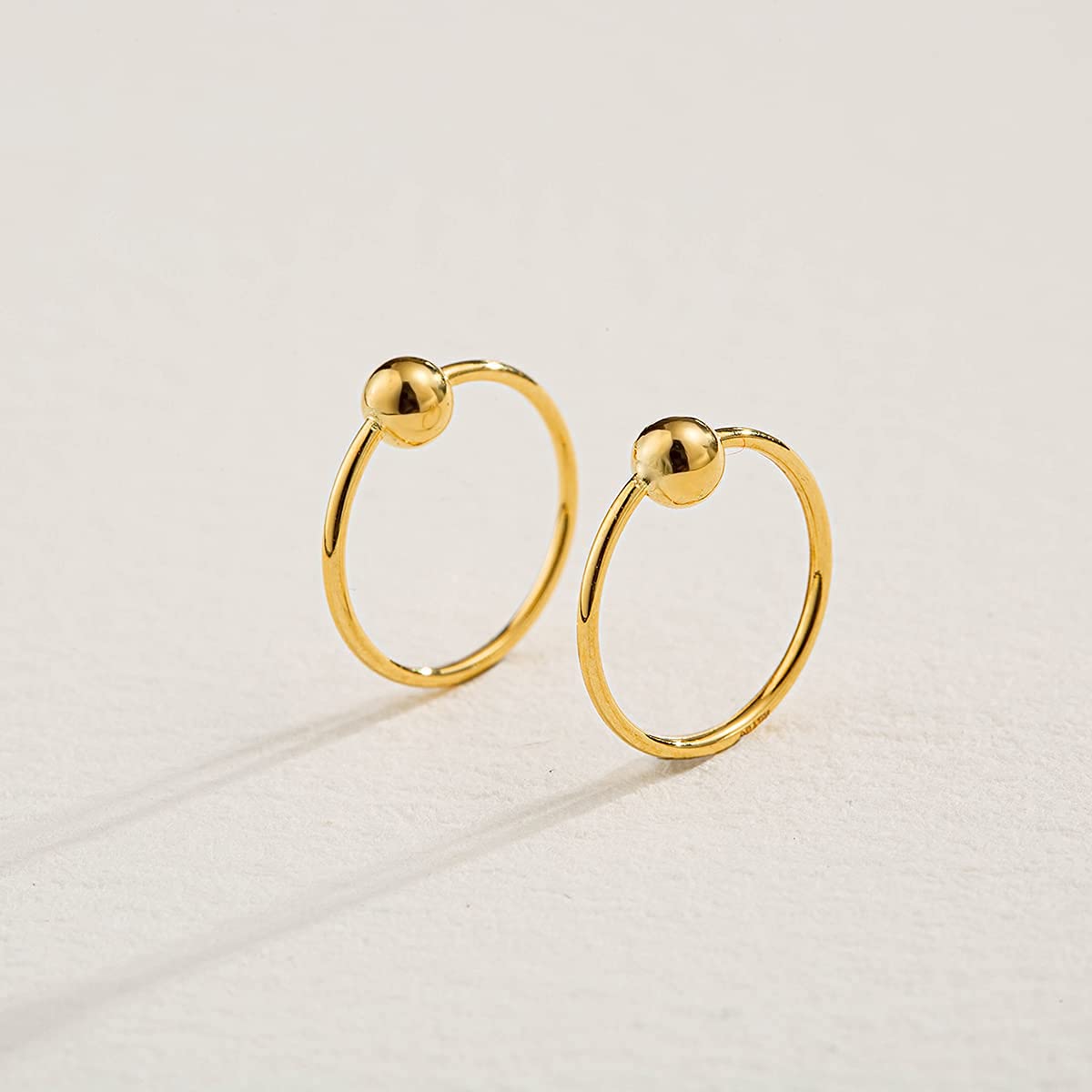 FANCIME 18K Yellow Solid Gold Hoop Earrings Minimalist 3mm Bead Ball Endless Extra Small Mini Sleeper Hoop Earrings Fine Jewelry Gifts for Her Women,11mm Diameter