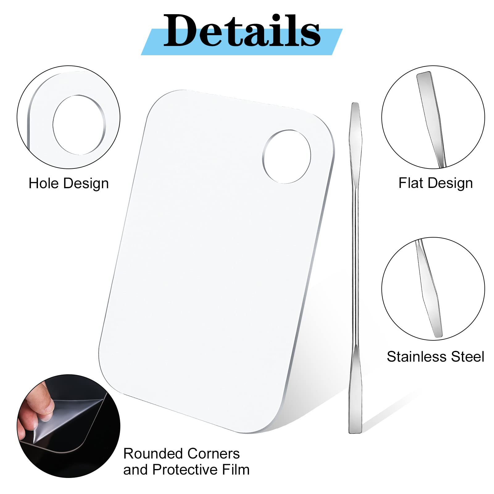 FRIUSATE 2PCS Acrylic Cosmetic Makeup Palette with 2PCS Make Up Spatula Tool Makeup Palette Mixing Tray for Nail Art Liquid Foundation Mixing Palette