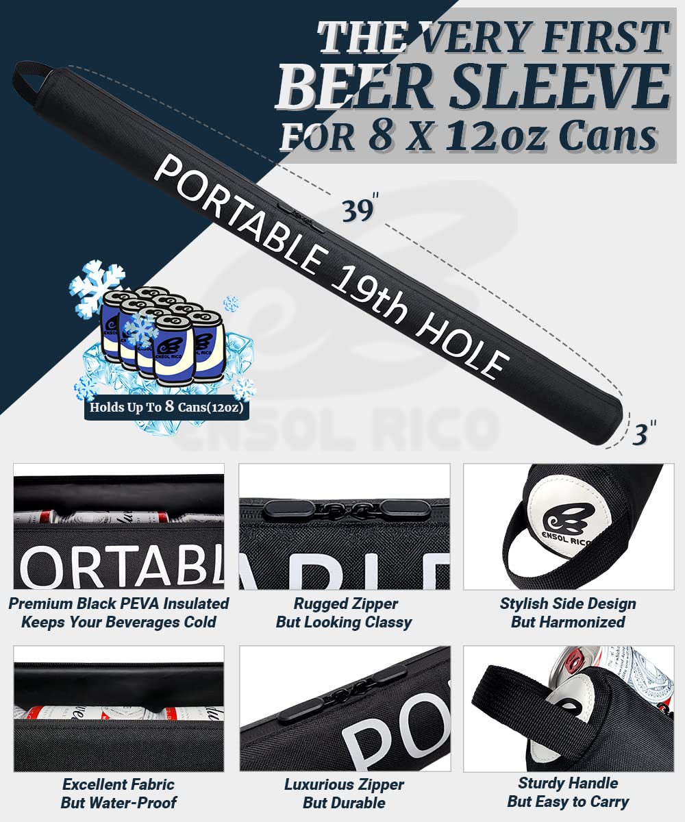 Ensol Rico 8-Cans Beer Sleeve(8 x 12oz Cans) - Insulated Cooler Bag Stores Up to 8 Can(12oz) / 6 Can(16oz) & Keeps Them Cold - The Portable 19th Hole