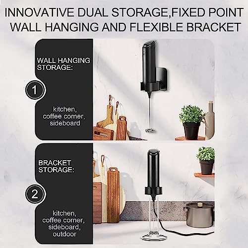 FFG Milk Frother Handheld , New Upgraded Wall Mount Bracket usb Socket Induction Charging Manual Coffee Maker. Handheld Electric Milk Frother For Coffee Matcha Cappuccino Hand Mixer (Black)
