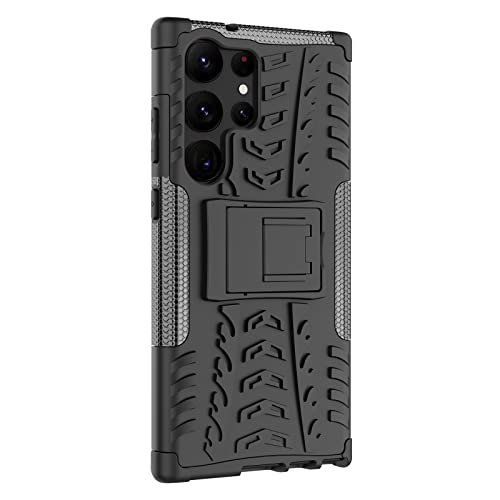 Folice for Galaxy S23 Ultra 5G Case, [Heavy Duty][Shockproof] Soft Rubber Hard PC Tough Dual Layer Protective Case with Kickstand for Samsung Galaxy S23 Ultra 5G (Black)