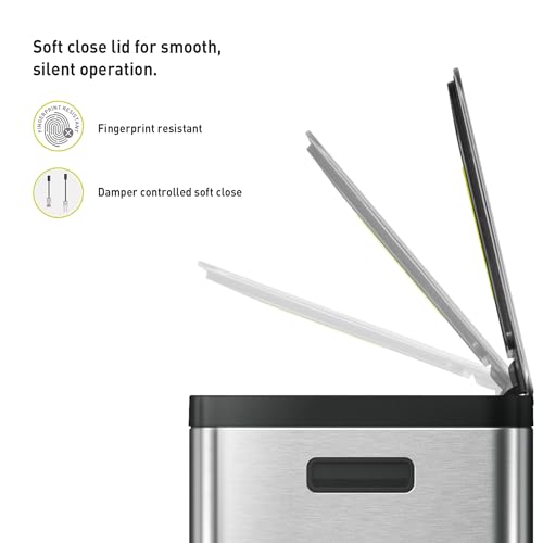 EKO EcoCasa II 36L+24L Dual Trash Can with Recycle Bin, Stainless Steel Garbage Can with Lid, Deodorizer Compartment, Odor-Proof and Fingerprint Resistant