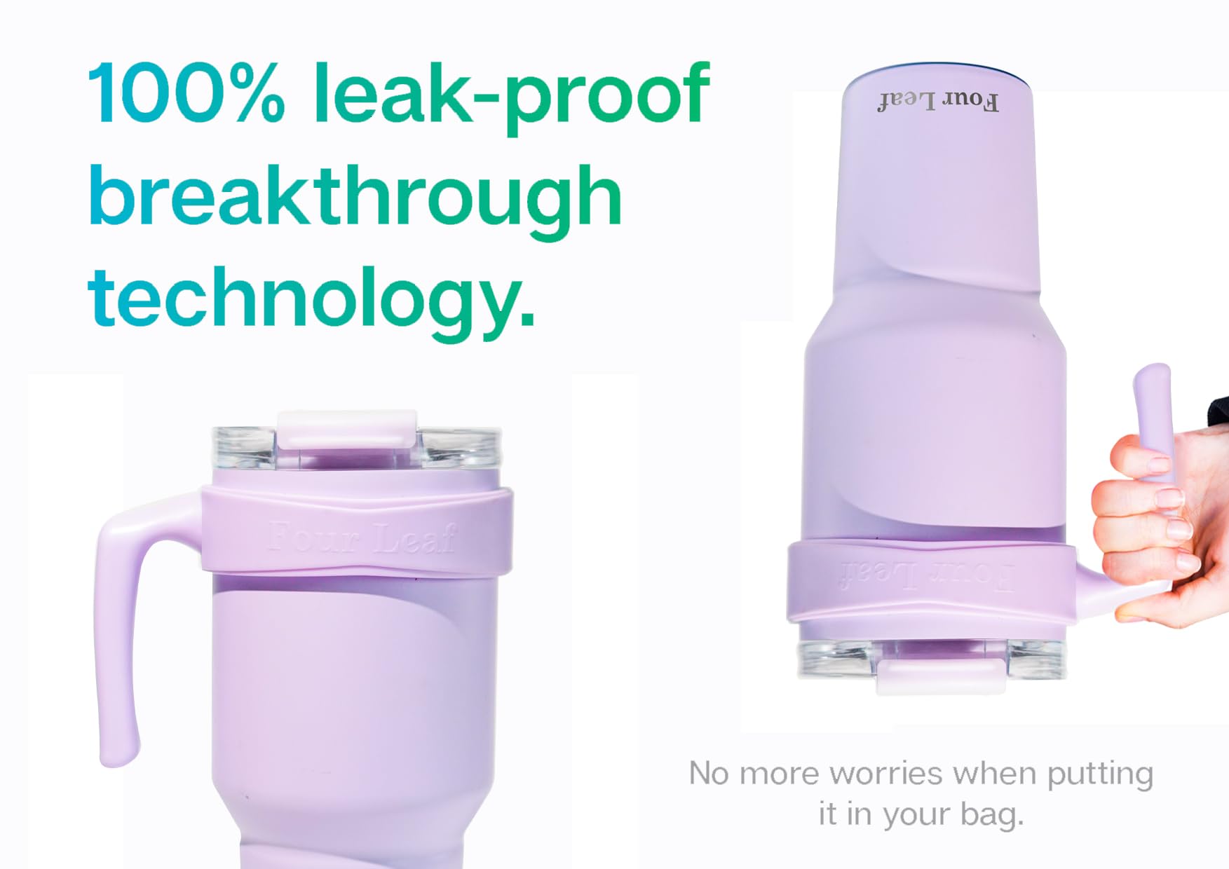 Four Leaf TrustyMate β 100% Leak Proof 40 Oz Tumbler with Handle and Built-In Straw Lid β Insulated Leak Proof Stainless Steel Tumbler