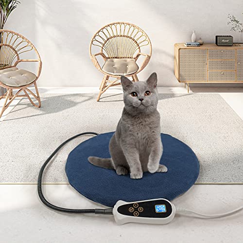 RC SLL Cat Heating Pad,Heated Cat Bed Indoor Electric Warming Cat Bed,Upgraded Adjustable Controller,Waterproof Kitten Heating Pad with Chew Resistant Steel Cord(PVC,Round-Ø15.5inch)