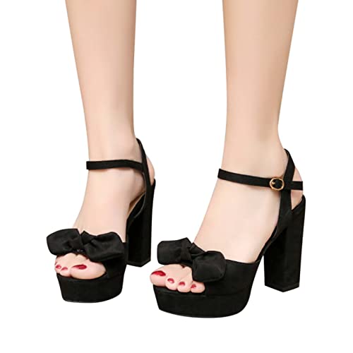 FASDNENDYS Womens Shoes Summer Casual Sandals Buckle Band Fish Mouth Bow Thick Heel High Heel Sandals Tan Prom Heels