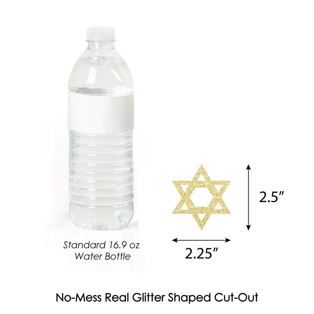 Gold Glitter Star of David Party Straws - No-Mess Real Gold Glitter Cut-Outs & Decorative Hanukkah Paper Straws - Set of 24
