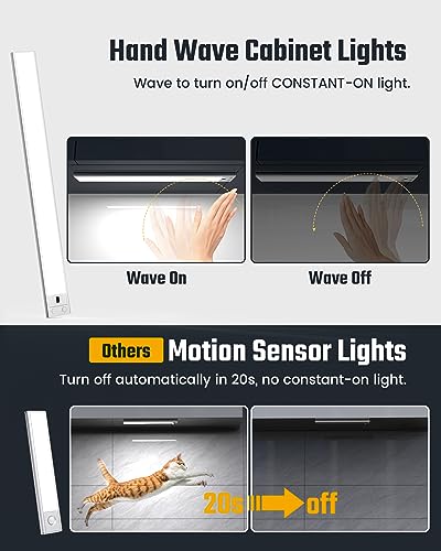 SUPERDANNY 16″ Under Cabinet Lights, Hand Wave Sensor LED Under Cabinet Lighting, Upgraded Rechargeable 3000mAh Battery Cordless Under Counter Lights for Kitchen, Closet, Workbench, 2/Pack
