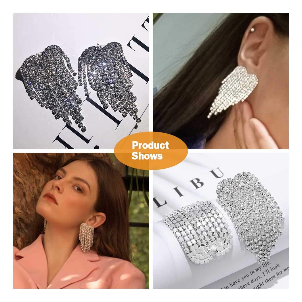Earent Tassel Rhinestone Earrings Jewelry Silver Sparkly Dangling Fringe Earring Long Chandelier Wedding Prom Earring for Women