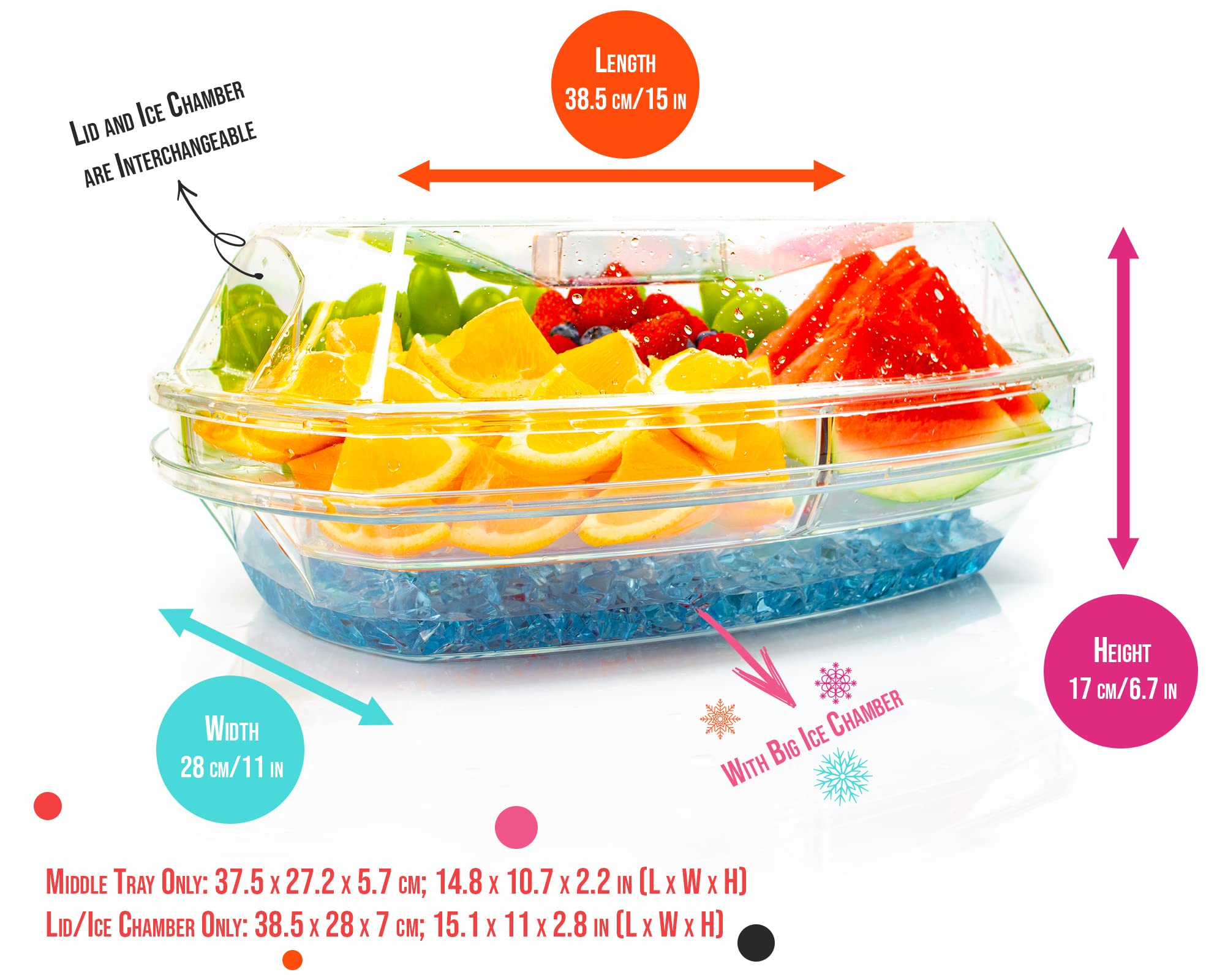 GESPINK Transparent Polystyrene Condiment Tray, 15.1 x 11 x 6.7 inches, Easy to Clean, With Lid and Bottom Tray