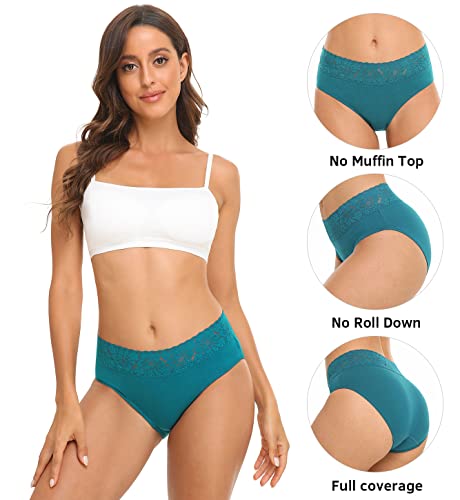 RHYFF Womens Underwear Cotton Bikini Panties Lace Soft Hipster Panty Ladies Stretch Full Briefs 5 Pack(R6004L-Dark)