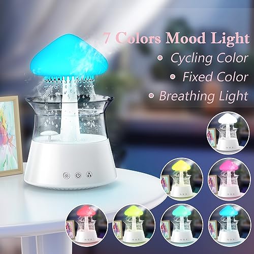 Diffuserlove Rain Cloud Humidifier Diffuser Water Drip Humidifier with Remote Waterfall Lamp Mushroom Humidifier Rain Sounds White Noise Humidifier Air Humidifiers for Bedroom Desk…