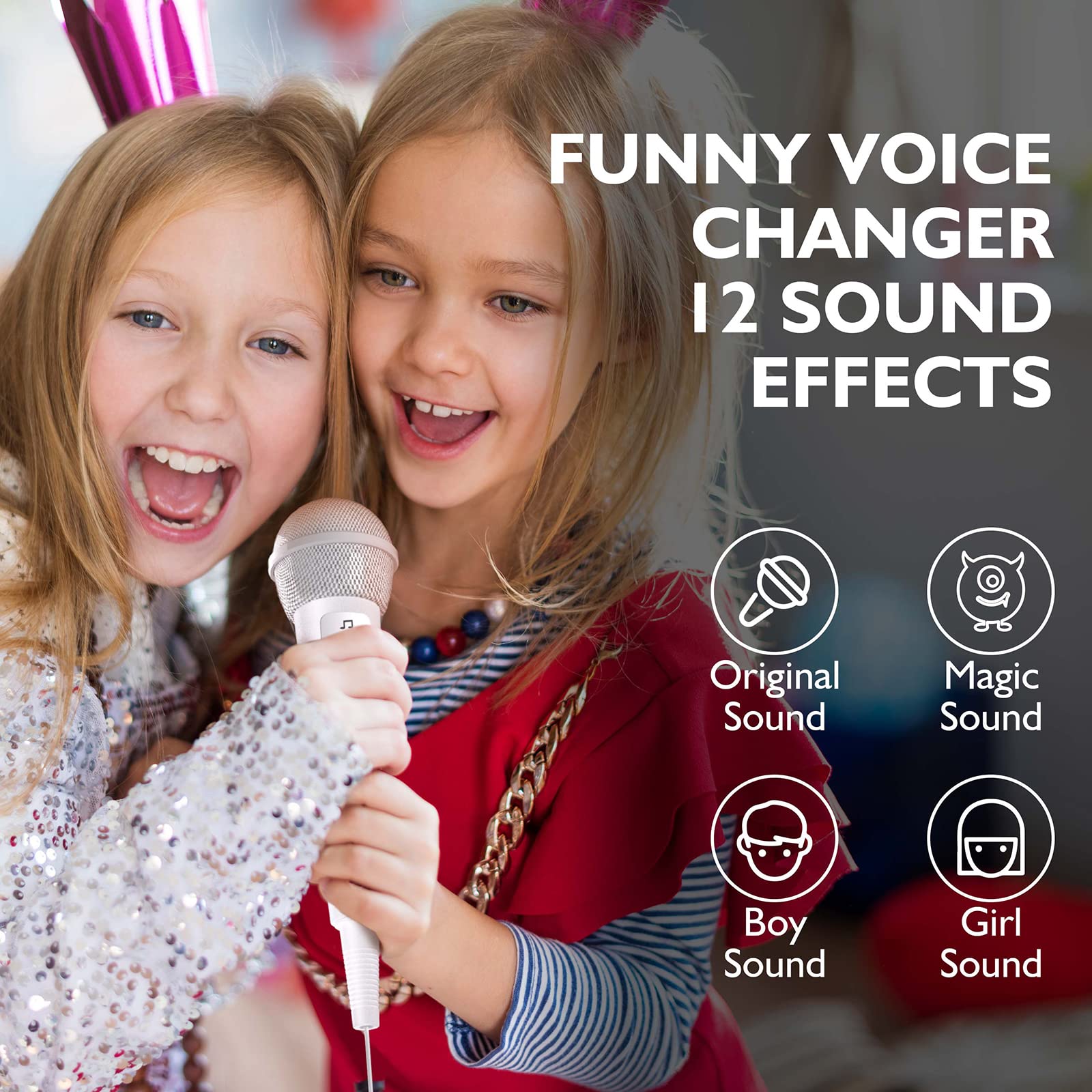 EARISE T29 Pro Karaoke Machine for Kids Girls with 2 Microphones, Singing Machine with 3 Interchangeable Theme Panels, LED Disco Lights, 12 EQ Effects, Birthday