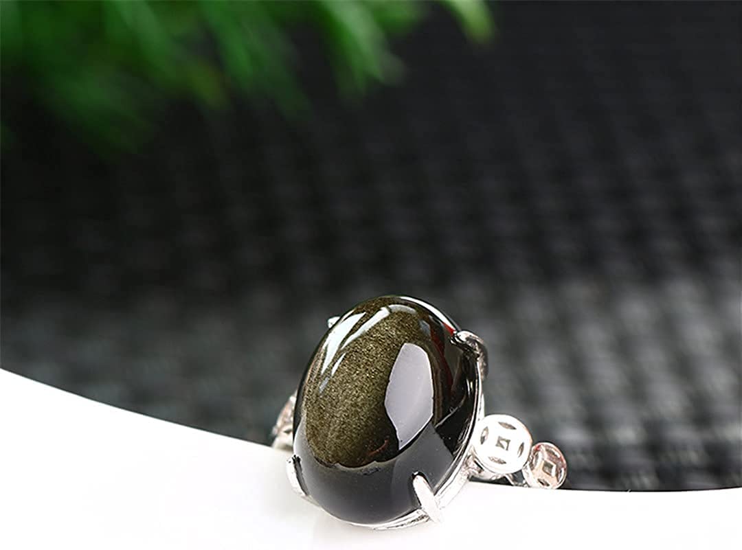 DUOVEKT Natural Gold Obsidian Ring Jewelry For Woman Men Healing Crystal Quartz Stone 16x12mm Beads Gemstone Adjustable Ring AAAAA