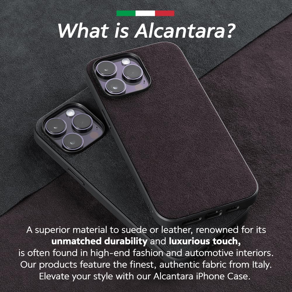 Deppa Alcantara case for iPhone 14 Pro Max (6.7') Shockproof Slim Magnetic Cover with Magsafe Wireless Charging [Genuine Italian Alcantara] Enhanced Camera Protection| (BlackBerry Black-9008)